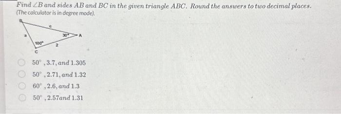 Solved Find ∠B and sides AB and BC in the given triangle | Chegg.com