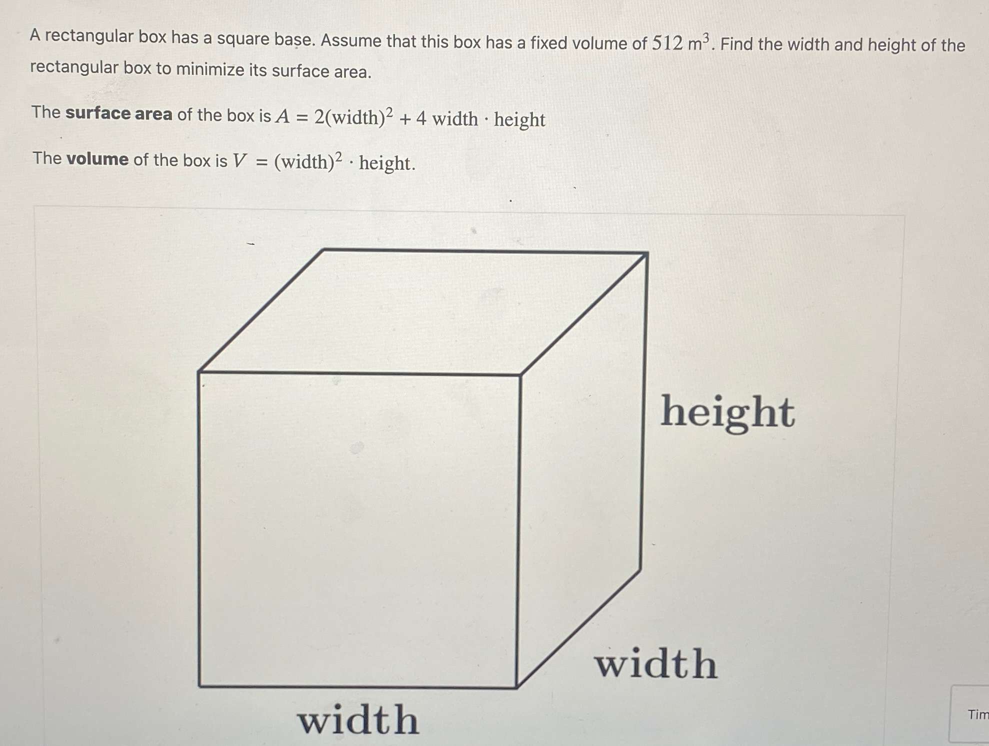 Solved A rectangular box has a square base. Assume that this | Chegg.com