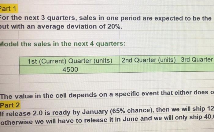 Solved Part 1 For the next 3 quarters, sales in one period | Chegg.com