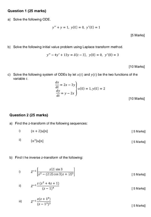 Solved a) Solve the following ODE. y′′+y=1,y(0)=0,y′(0)=1 [5 | Chegg.com