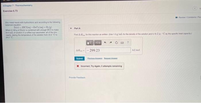 Solved Chapter 7- Thermochemistry 1 Exercise 6.73 Review | Chegg.com