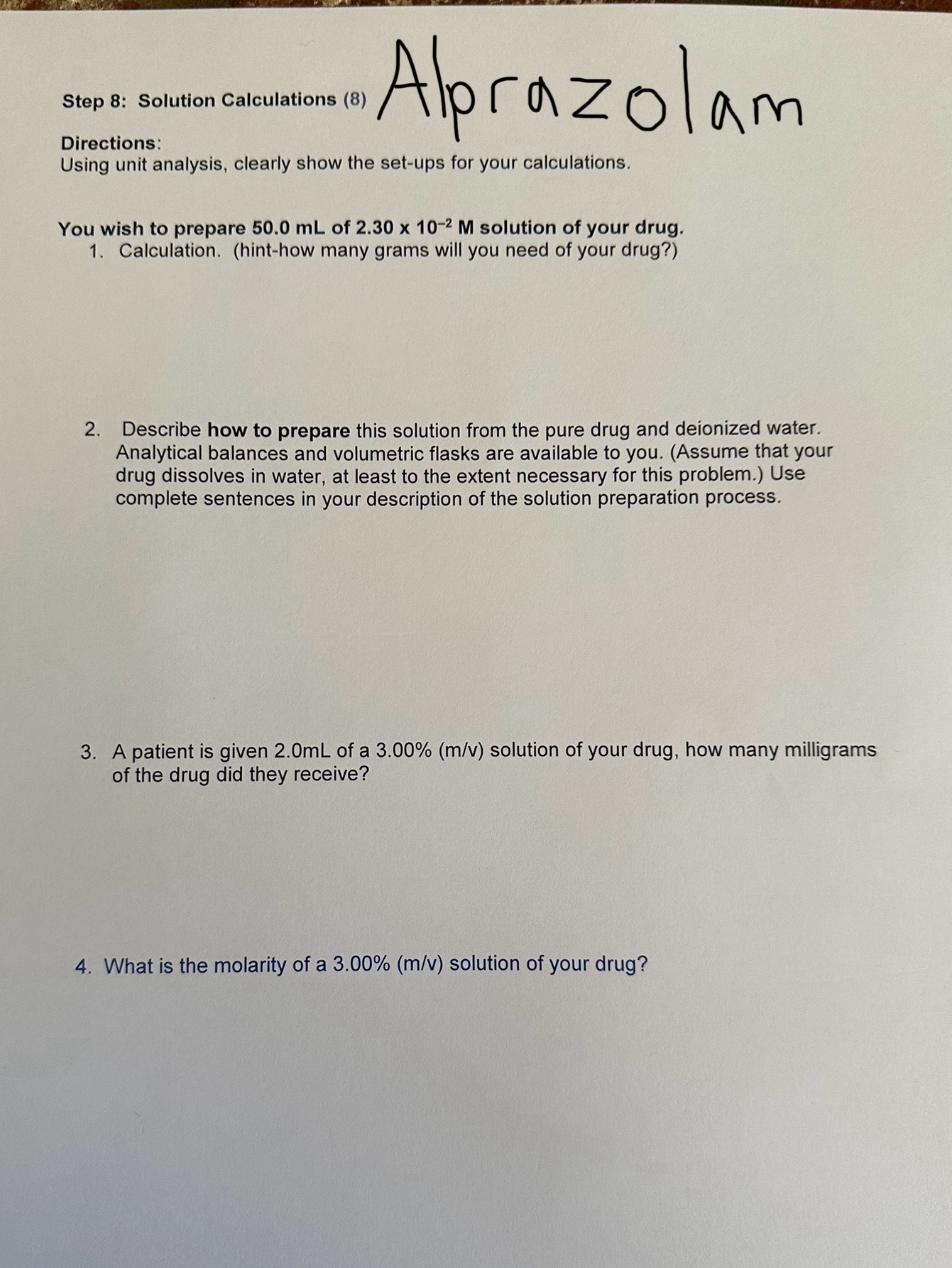 Solved Step 8: Solution Calculations (8)Directions:Using | Chegg.com