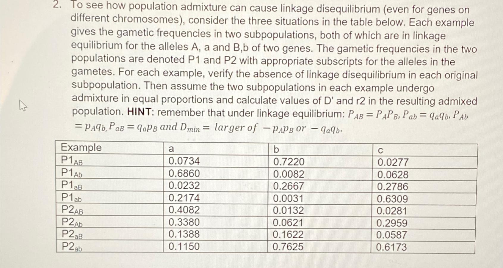 Solved To see how population admixture can cause linkage | Chegg.com