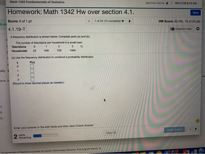 Solved Math 1342 Fundamentals of Statistics Jazmine Garcia & | Chegg.com