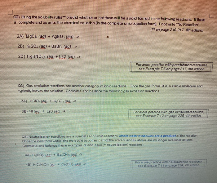 Solved (2) Using the solubility rules predict whether or not | Chegg.com
