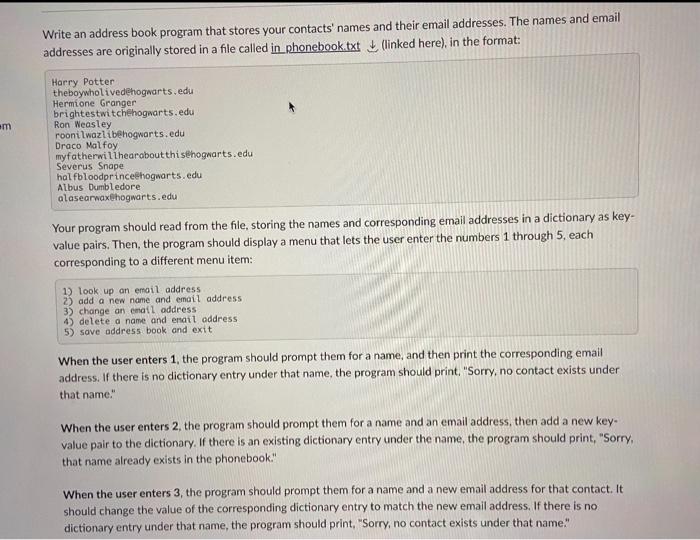 Solved M Write An Address Book Program That Stores Your 