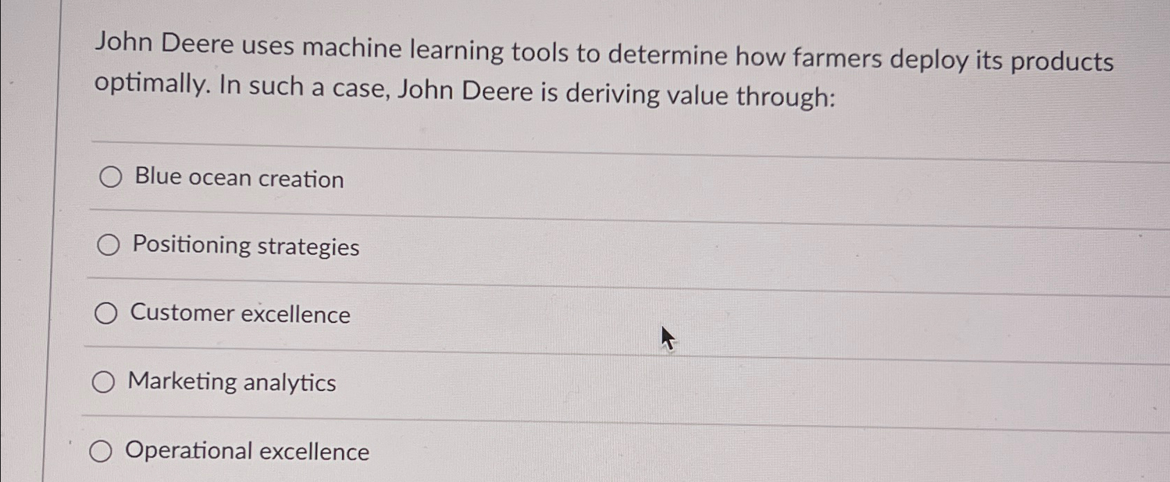Solved John Deere uses machine learning tools to determine | Chegg.com