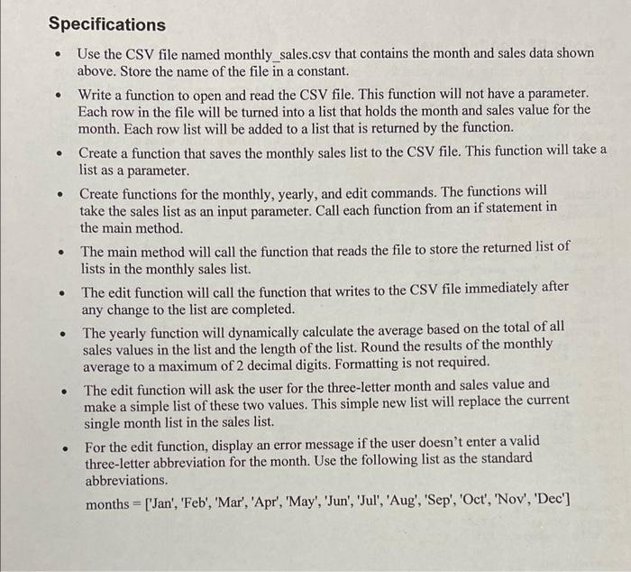 Solved Chapter 07 Monthly Sales Create a program that reads | Chegg.com