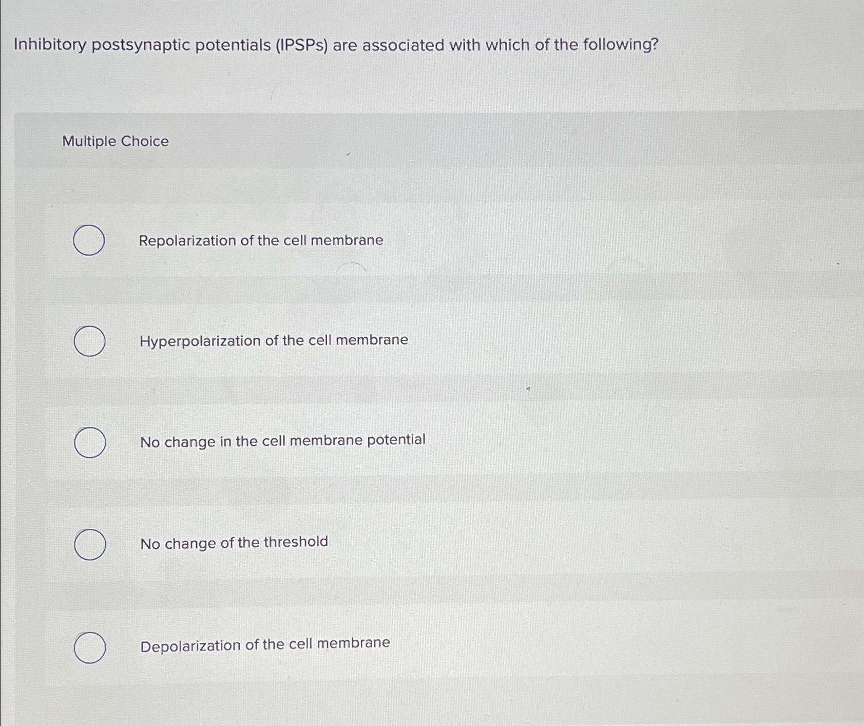 Solved Inhibitory postsynaptic potentials (IPSPs) ﻿are | Chegg.com