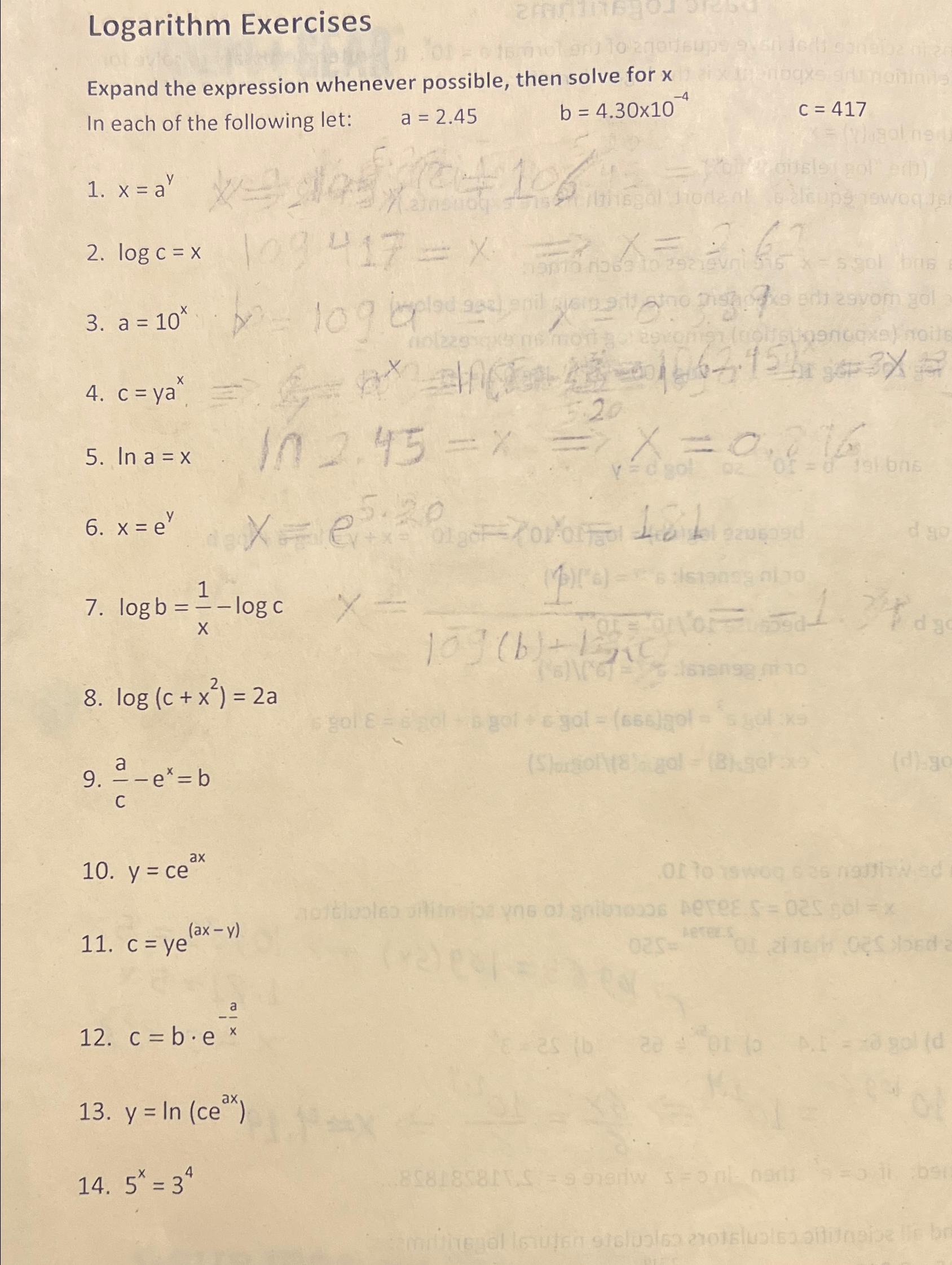 Solved Logarithm ExercisesExpand the expression whenever | Chegg.com