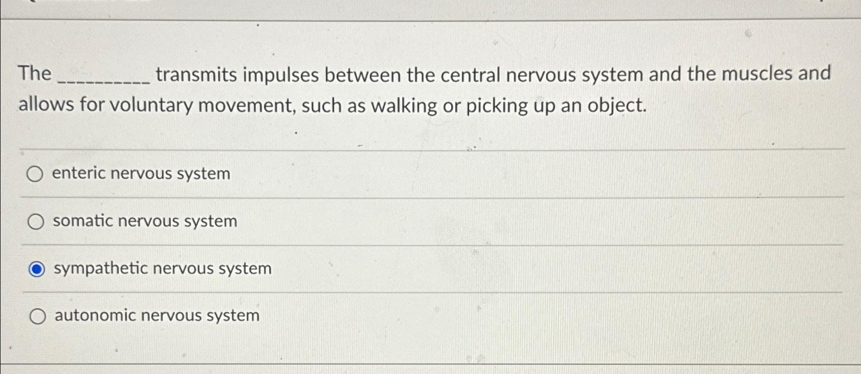 Solved The transmits impulses between the central nervous | Chegg.com