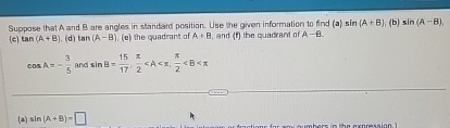 Suppose that A and B ﻿are angles in standard | Chegg.com