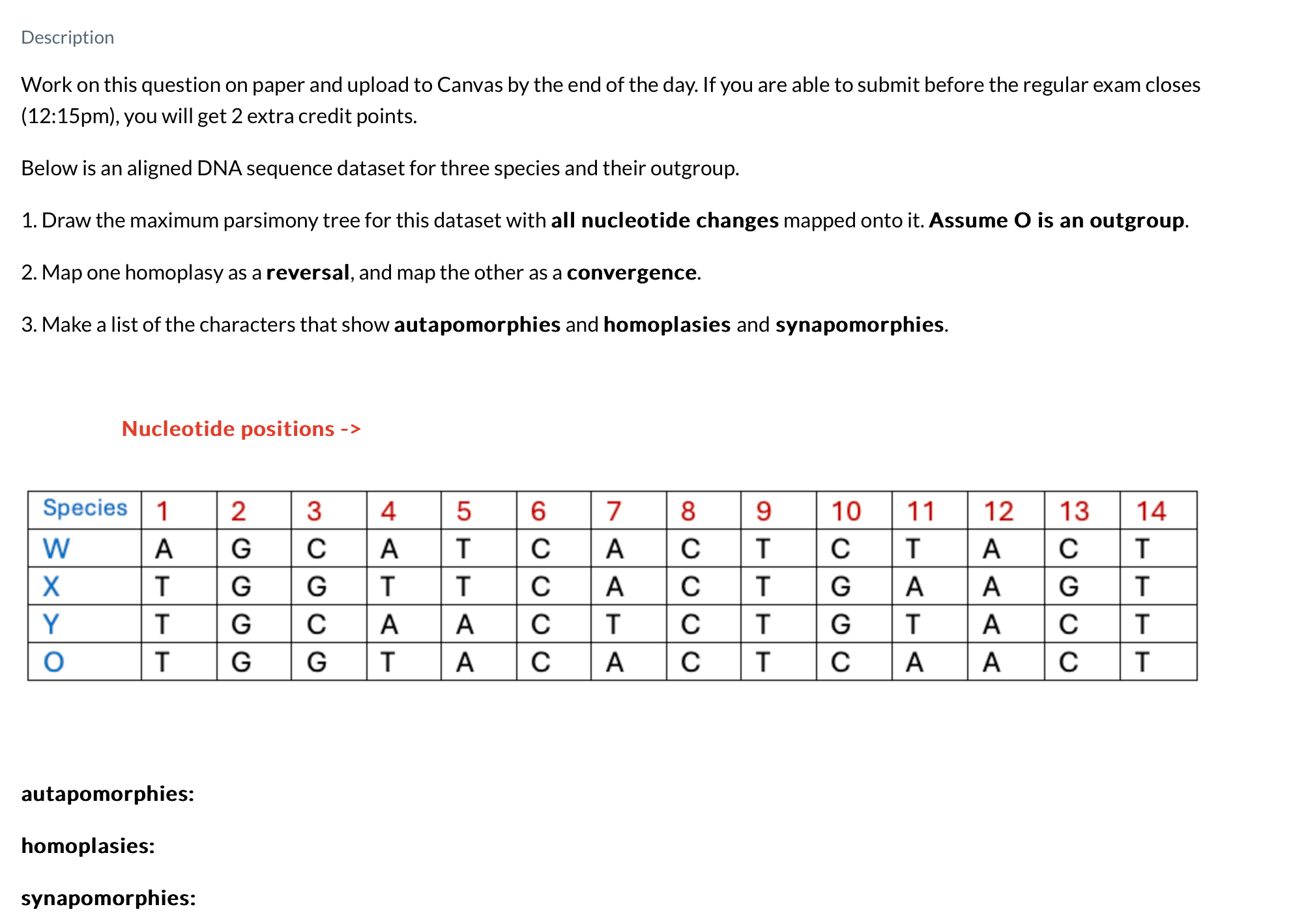 Solved Below is an aligned DNA sequence dataset for three | Chegg.com