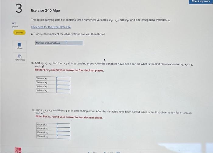 Solved The accomparying data file contains three numerical | Chegg.com