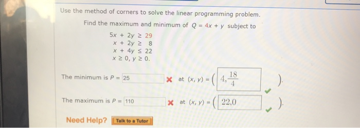 Solved Use the method of corners to solve the linear | Chegg.com