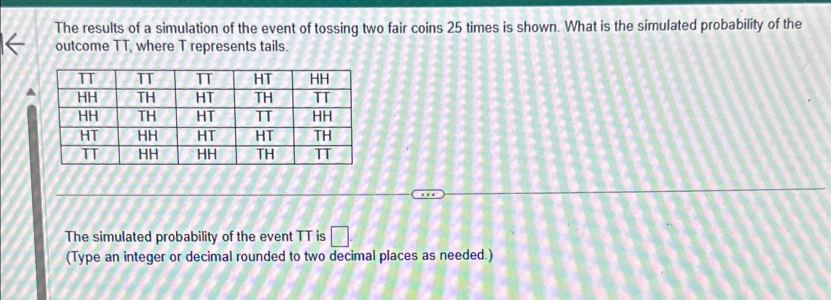 Solved The results of a simulation of the event of tossing | Chegg.com