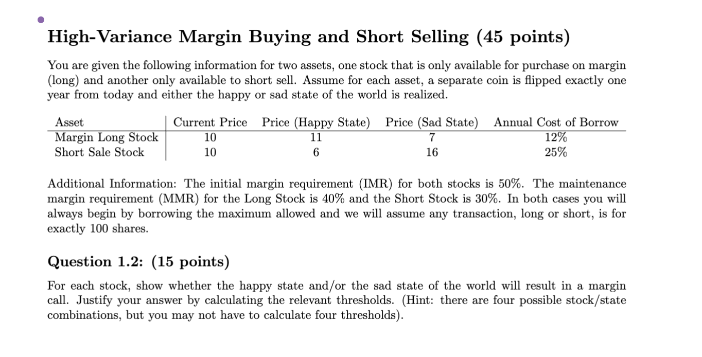 Solved High-Variance Margin Buying and Short Selling (45 | Chegg.com
