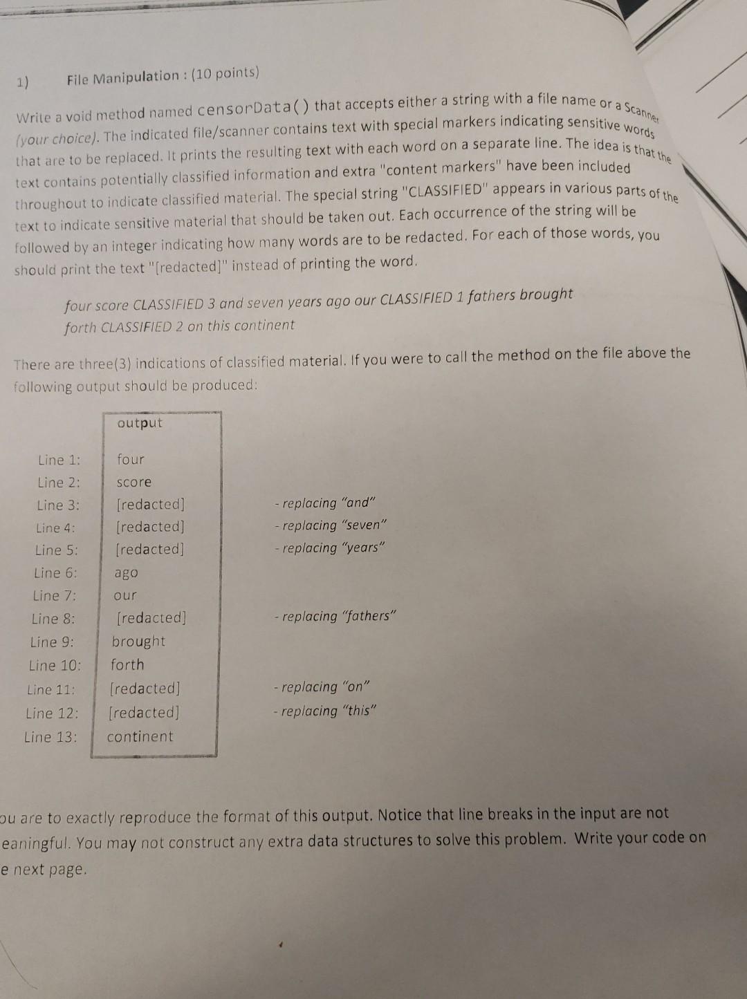Solved 1) File Manipulation: (10 points) Write a void method | Chegg.com Solved 1) File Manipulation: (10 points) Write a void method | Chegg.com