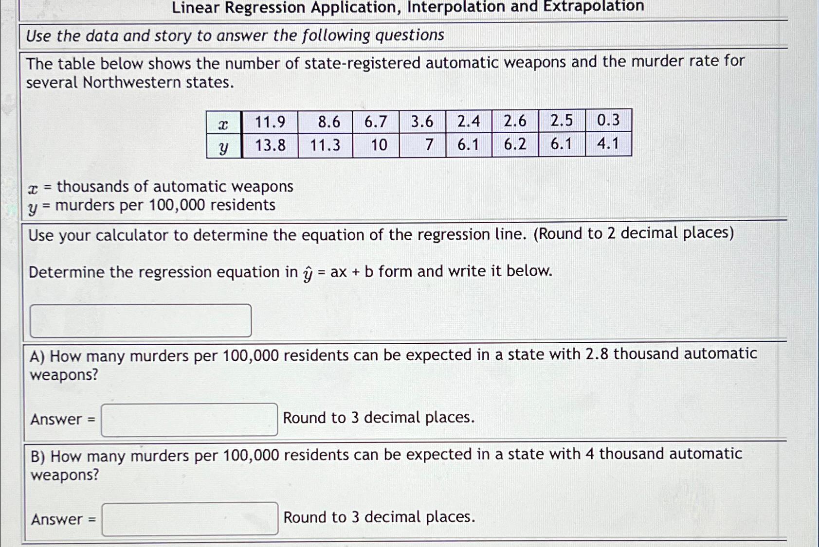 Solved Linear Regression Application, Interpolation and | Chegg.com