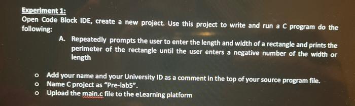 Solved Experiment 1: Open Code Block IDE, create a new | Chegg.com