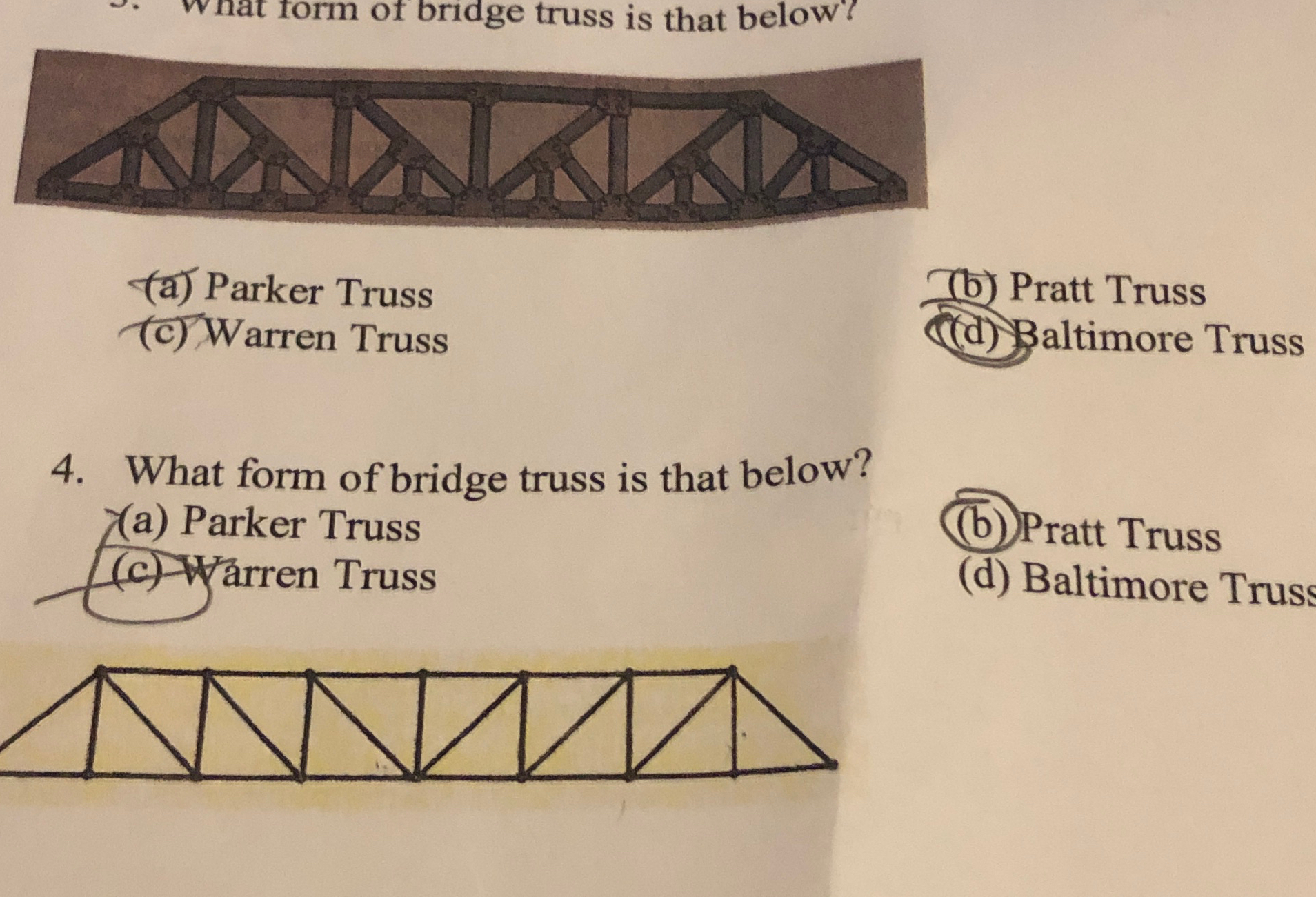 Solved (a) ﻿Parker Truss(b) ﻿Pratt Truss(c) ﻿Warren Truss(d) | Chegg.com