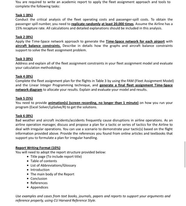 Fleet Assignment (Scenario) Q3 (55\% to CW01 mark) | Chegg.com