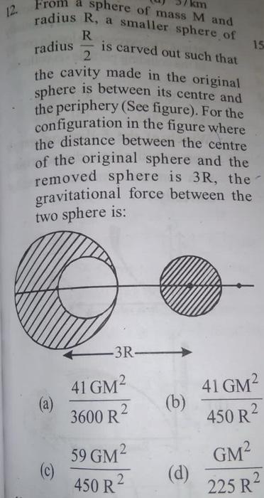 sphere of mass M and radius R, a smaller sphere of | Chegg.com