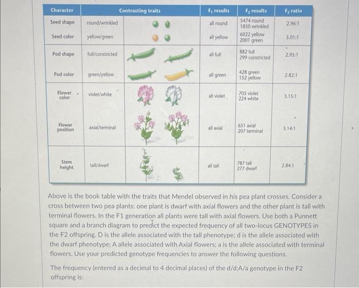 Solved Above is the book table with the traits that Mendel | Chegg.com