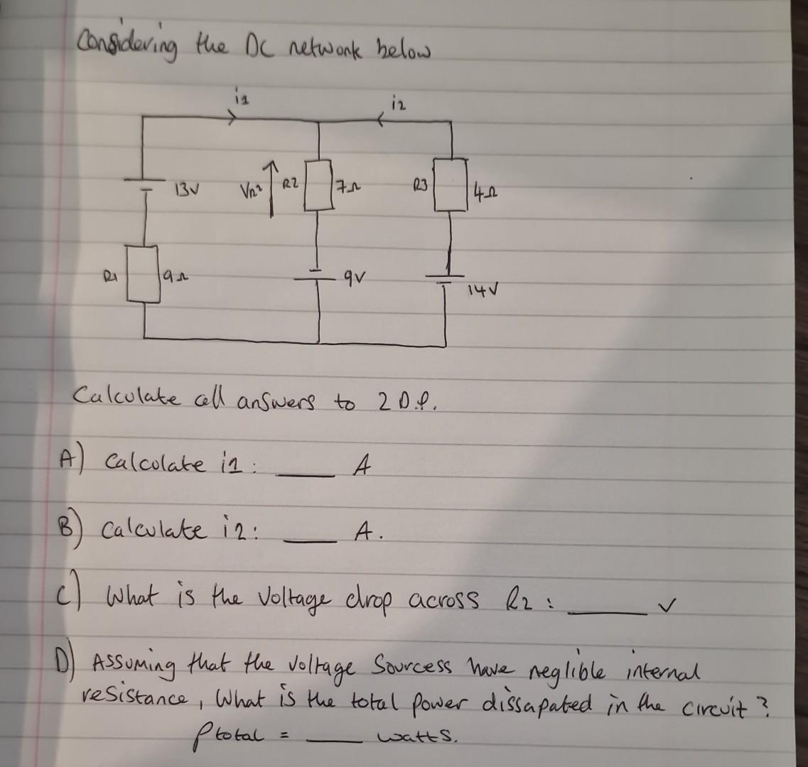 Solved Considering the DC netwonk below Calculate cell | Chegg.com