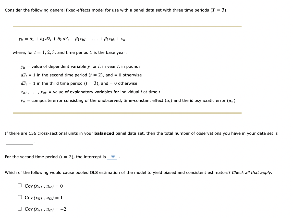 Solved Consider the following general fixed-effects model | Chegg.com