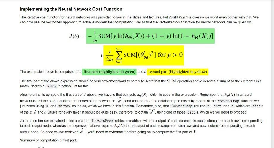 Implementing The Neural Network Cost Function The