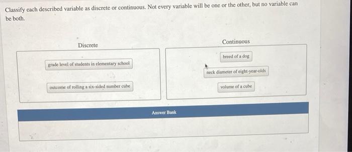 Solved Classify each described variable as discrete or | Chegg.com Solved Classify each described variable as discrete or | Chegg.com