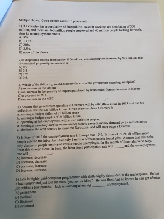 Solved Multiple choice. Circle the best answer. 3 points | Chegg.com