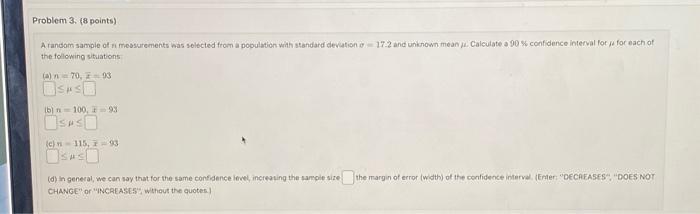 Solved A random sample of ni messurements was selected from | Chegg.com