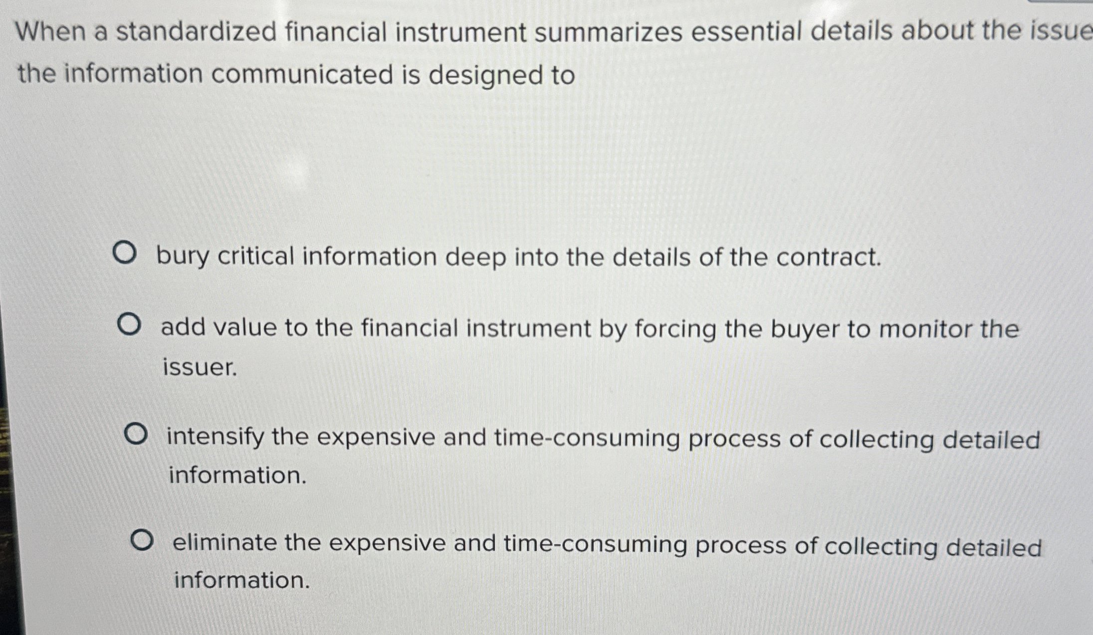 Solved When a standardized financial instrument summarizes | Chegg.com
