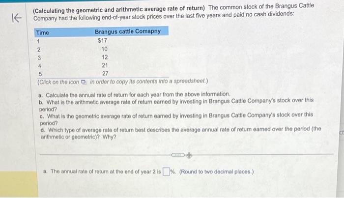 Solved (Calculating the geometric and arithmetic average | Chegg.com