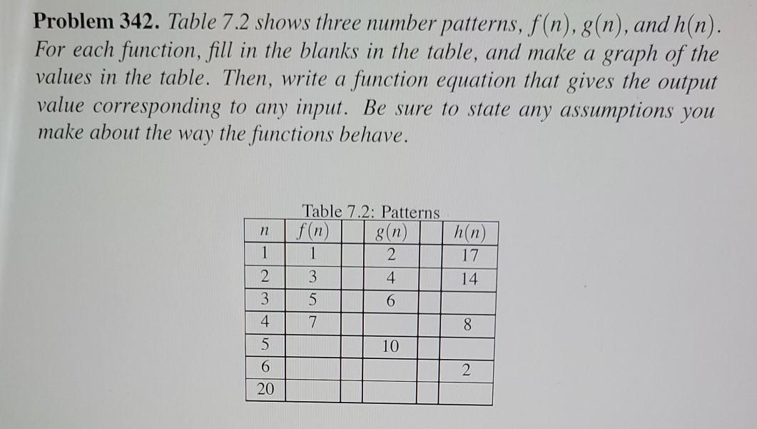 Solved Problem 342. Table 7.2 shows three number patterns, | Chegg.com