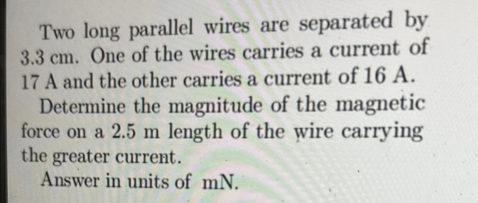 Solved Two long parallel wires are separated by 3.3cm. ﻿One | Chegg.com