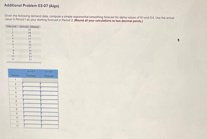 Solved Additional Problem 03-07 (Algo) Given the following | Chegg.com