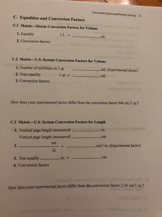 Solved Conversion Factors and Problem Solving C. Equalities | Chegg.com