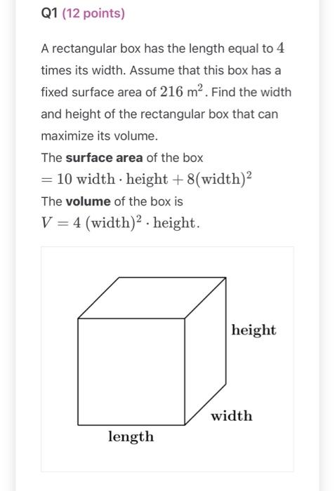 A rectangular box has the length equal to 4 times its | Chegg.com