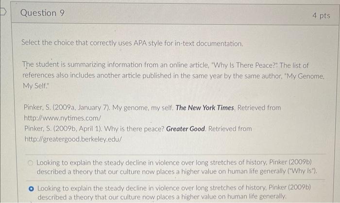 Select the choice that correctly uses APA style for | Chegg.com