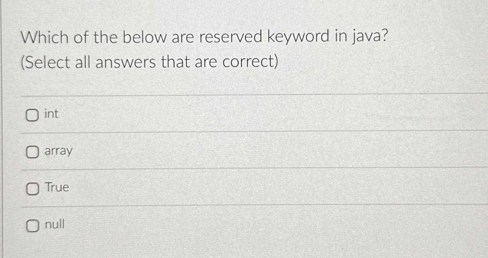 Solved Which of the below are reserved keyword in | Chegg.com