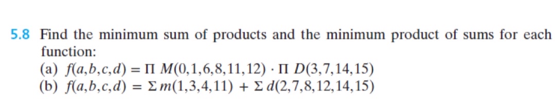 Solved 5.8 ﻿Find the minimum sum of products and the minimum | Chegg.com