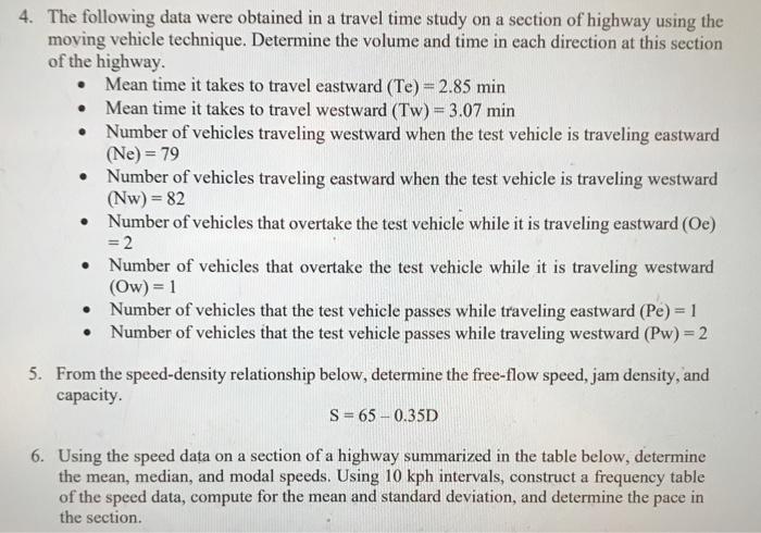 Solved 4. The following data were obtained in a travel time | Chegg.com
