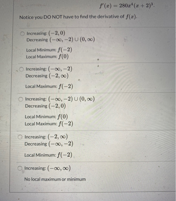 Solved Question 15 4 pts Find the local maximum and minimums | Chegg.com