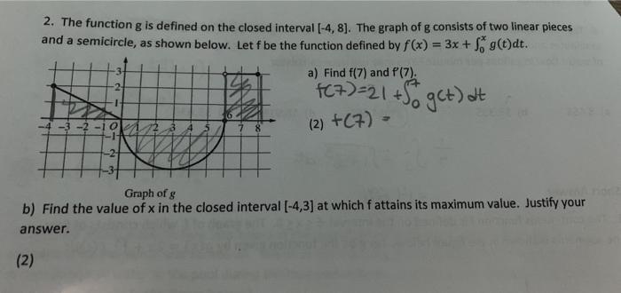 Solved 2. The function g is defined on the closed interval | Chegg.com