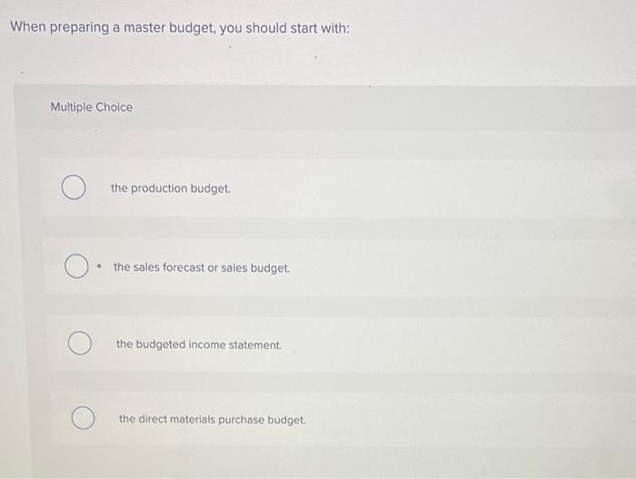 Solved When Preparing A Master Budget You Should Start Chegg