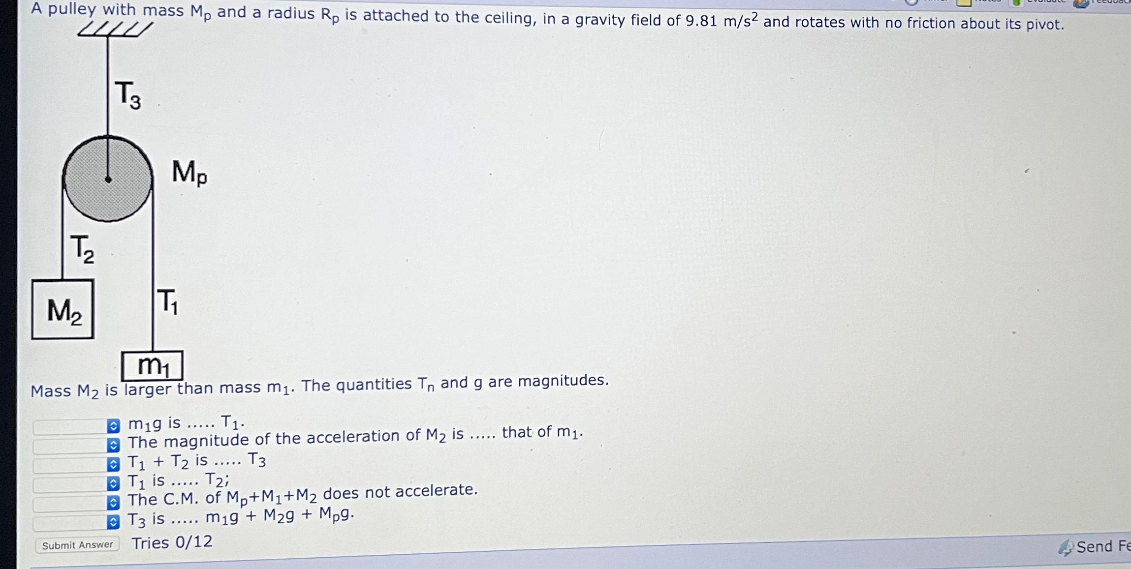 Solved A pulley with mass Mp ﻿and a radius Rp ﻿is attached | Chegg.com