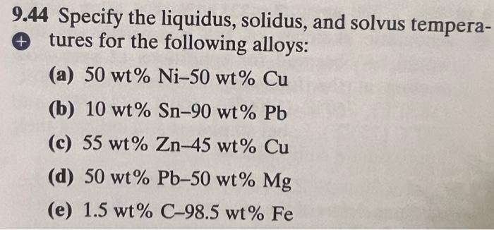 Solved 9.44 Specify the liquidus, solidus, and solvus | Chegg.com